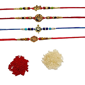 Rakhi for Brother, Bhaiya dooj, Rakshabandhan Rakhi Set of 4 with Red Color Thread Design, Raksha Bandhan Rakhi for Brother