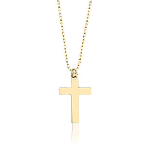 jewelryist 14k Solid Gold Cross Necklace for Women | 18" Necklace Length | 0.80mm Adjustable Rolo Chain