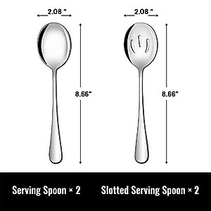 Serving Spoon Sets, Includes 2 Serving Spoons and 2 Slotted Serving Spoons, 8 3/4" Stainless Steel Buffet Banquet Spoons