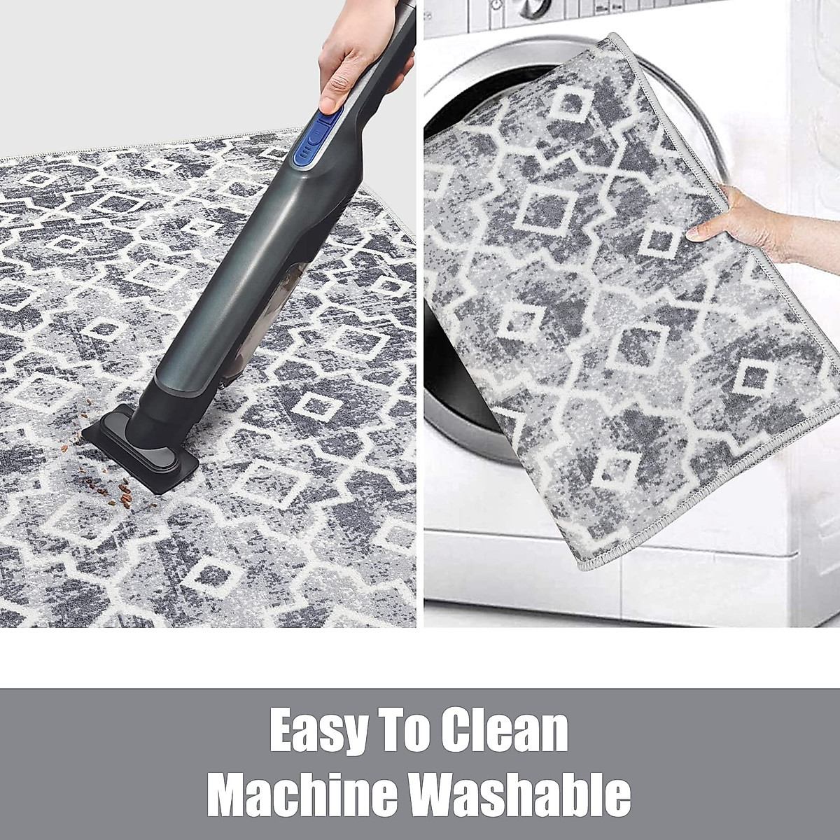 Wonnitar Moroccan Indoor Door Mat - 32''x48'' Entrance Doormat Entry Rug, Washable Grey Absorbent Non-Slip Front Door Mat Low-Profile Dirt Resist Rug for Bathroom Entryway (Grey,47.2'' x 31.5'')