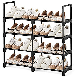 MYITYARD 4 Tier Shoe Rack, Free Standing Shoe Storage Organizer, Detachable Stackable Metal Stand Shelf for Entryway, Closet, Clothing Room, Black