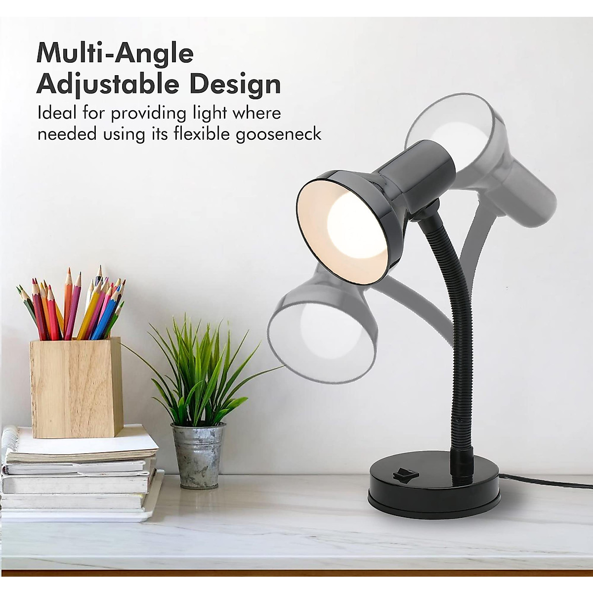 Xtricity Gooseneck Desk Lamps with Adjustable Gooseneck Arm, Metal Desk Lamp with 7W A19 LED Bulb, 120 Volt, Convenient On/Off Switch, 14" Inch Tall (36cm), Black Finish