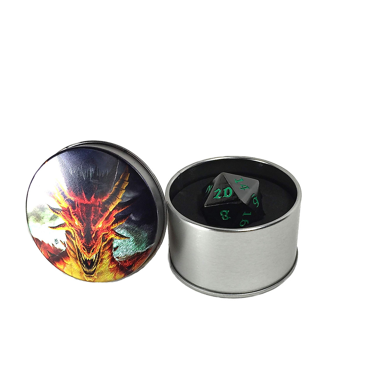 Druid Forge 35mm d20 Dragon Egg dice - Dragons Breath Black - Black with Green Numbers