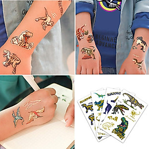 Ooopsiun Glitter Dinosaur Temporary Tattoos for Kids - 70 Gold Glitter Styles, Dinosaur Birthday Party Decorations Supplies Favors for Boys Kids
