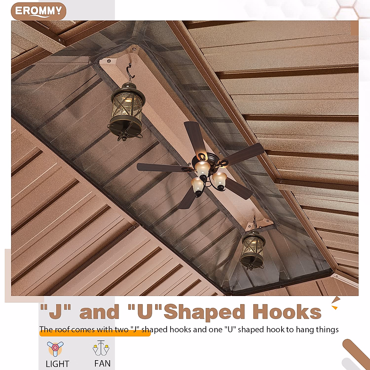 EROMMY 12'x16' Hardtop Gazebo Double Roof Galvanized Steel Canopy Outdoor Aluminum Frame Permanent Metal Pavilion with Netting and Curtains for Patio Backyard Deck and Lawns