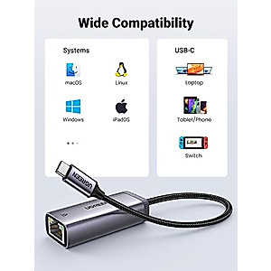 UGREEN USB C to Ethernet Adapter Type C Thunderbolt 3 to RJ45 Gigabit LAN Network Adapter Compatible with MacBook Pro, MacBook Air, Mac Mini, iPad Pro, Surface Book, Dell XPS, Chromebook, and More