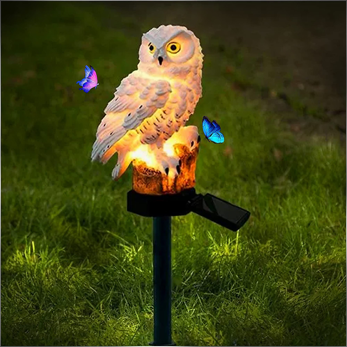 MXJIAELE Owl Solar Lights Garden for Home Decorations Owls Night Lights for Outdoor Garden Yard White Owls LED Light Stake Garden Decor (White