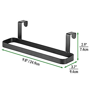 mDesign Modern Kitchen Over Cabinet Strong Steel Towel Bar Rack - Hang on Inside or Outside of Doors - Storage and Organization for Hand, Dish, Tea Towels - 2 Pack - Black