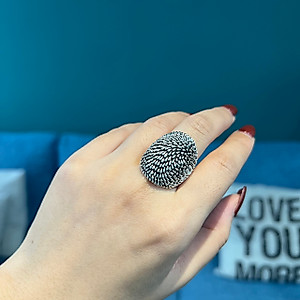 Mytys Vintage Silver Rings for Women Hedgehog Style Antique Statement Ring Thumb Rings Jewelry Gifts Size 8