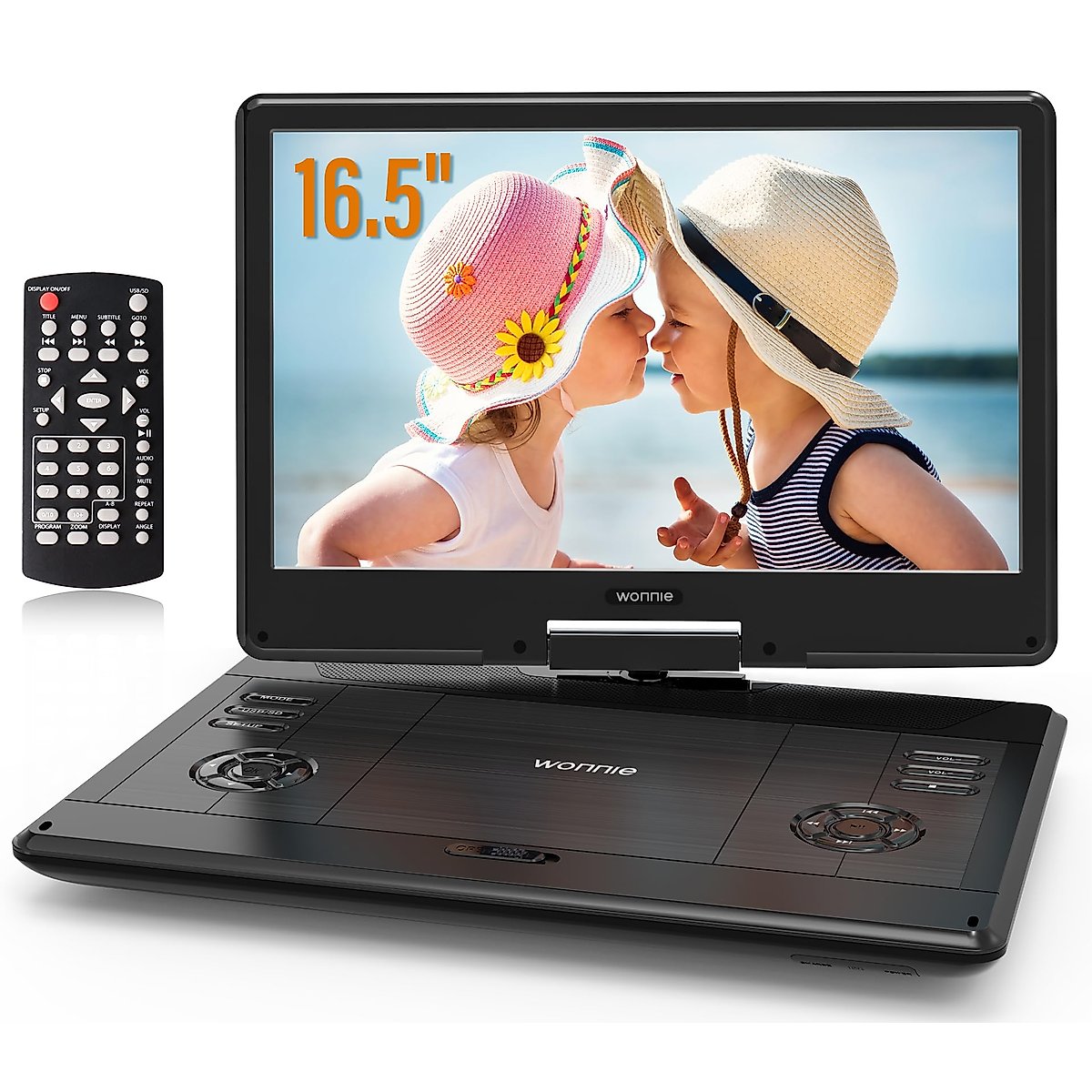 WONNIE 16.5" Portable DVD Player with 14.1" Large HD Swivel Screen, 6 Hours Rechargeable Battery, High Clear Volume Speaker, Support USB/SD Card/Sync TV, Last Memory and Multiple Disc Formats