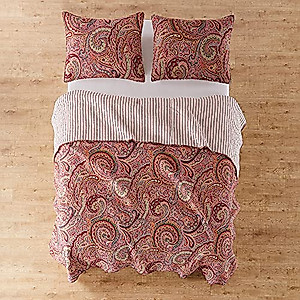 Levtex Home Spruce Red Quilt Set - Full/Queen Quilt + Two Standard Pillow Shams - Paisley Pattern in Burgundy, Red, Tan, Grey -Quilt Size (88 x 92) and Pillow Sham Size (26 x 20Ó)- Reversible -Cotton