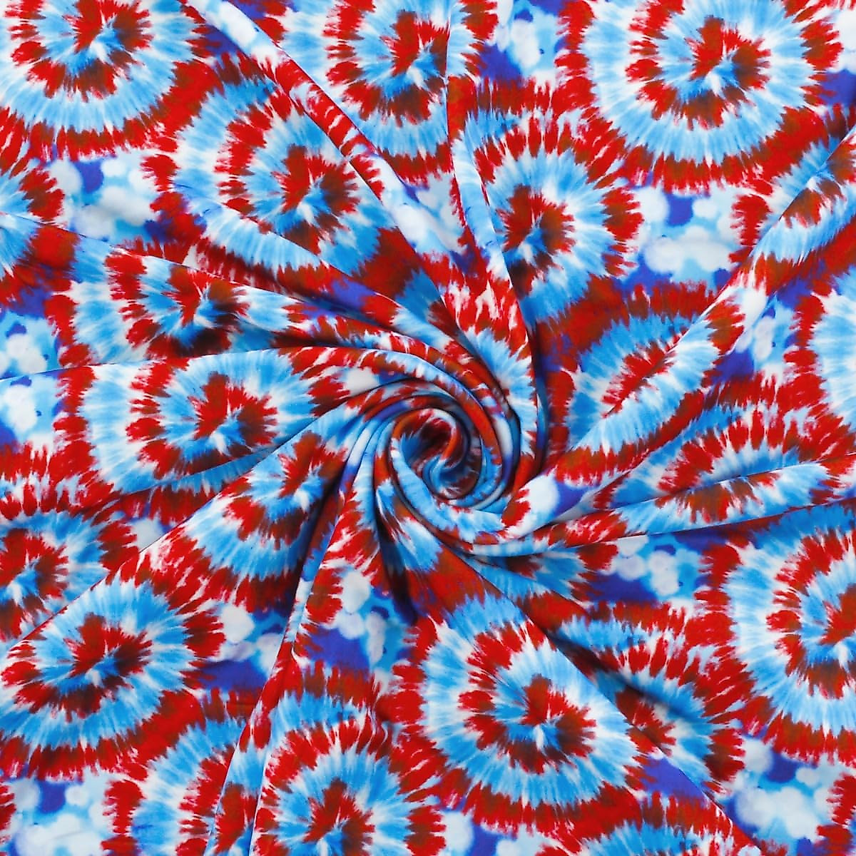 RWB Tie-Dye Swirl DBP Fabric- Double Brushed Polyester 4 Way Stretch - 1/2 Yard