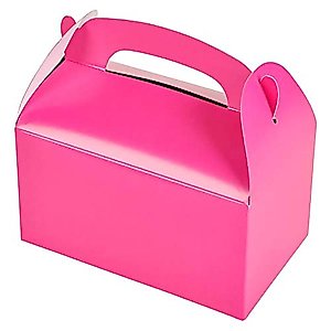 The Dreidel Company Gable Treat Boxes, Goodies Favor Box for Kids Birthday Party Favors, Weddings Events, Baby Shower, 6.25" x 3.5" x 3.5" Inch Box (Hot Pink Treat Box, 12-Pack)