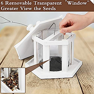 Solution4Patio White Wood Hexagon Gazebo Bird Feeder Hollow Mesh Tray, Large Capacity, Easy to Clean & Fill, 11.4" Dia. X 8.7" H #G-B121B00-US