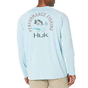 HUK Men's Pursuit Long Sleeve Sun Protecting Fishing Shirt, Bass-Ice Blue, X-Large