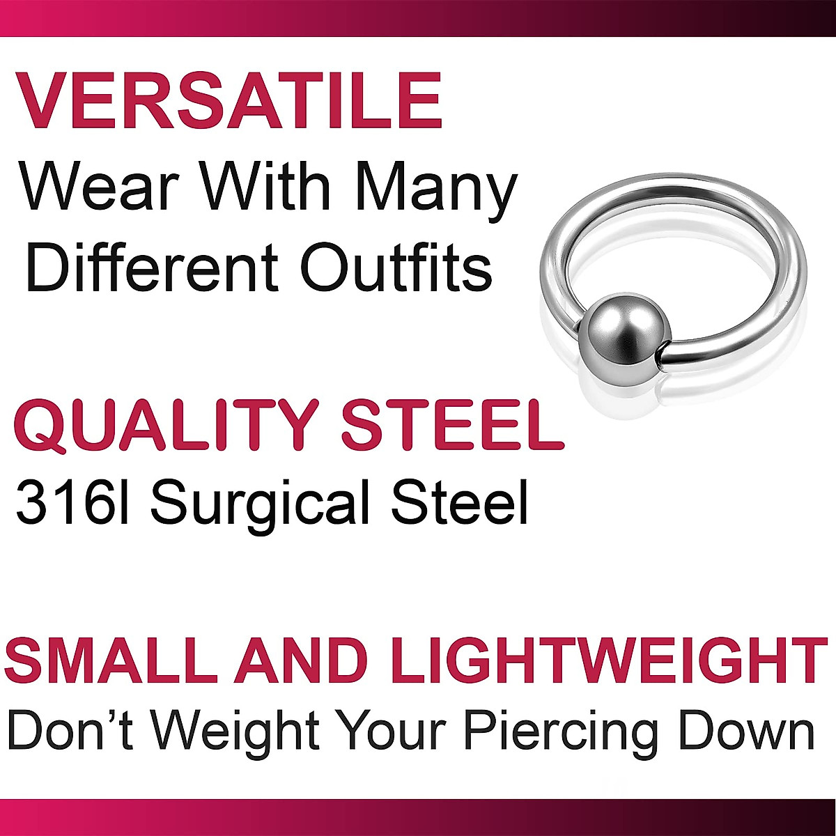 bodyjewellery 4pcs 16g Captive Bead Ring Cartilage Hoop Septum Nose Tragus Snake Bite Lip BCR Rook Helix Conch Eyebrow 4mm Ball - 10mm