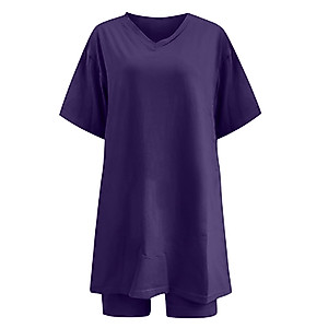 Women's Plus Size Workout Sets 2 Piece Outfits Short Sleeve Loose Tops Tummy Control Biker Shorts Casual Sweatsuit