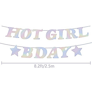 Hot Girl Bday Glitter Banner, Bachelorette Party Decorations Girls' 21st 25th 30th Birthday Party Supplies Pre-Strung Iridescent Bday Sign Shinny Hen Parties Cocktail Parties Wedding Celebrations Photo Backdrop