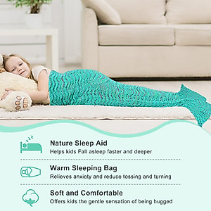 Mermaid Tail Blanket, 74''x 35'' Crochet Wearable Blankets Super Soft Mermaid Throw Blankets Mermaid Sleeping Bag Mermaid Costume for Cosplay Funny Halloween Blanket Christmas Blankets for Kids/Adult