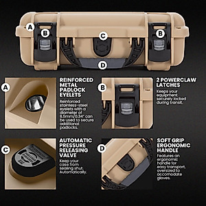 NANUK 909 Hard Case with Customizable Cubed Foam, IP67 Waterproof & Crushproof, Rugged Construction for Ultimate Protection, Made in North America – Tan (12.6” x 9” x 4.4”)