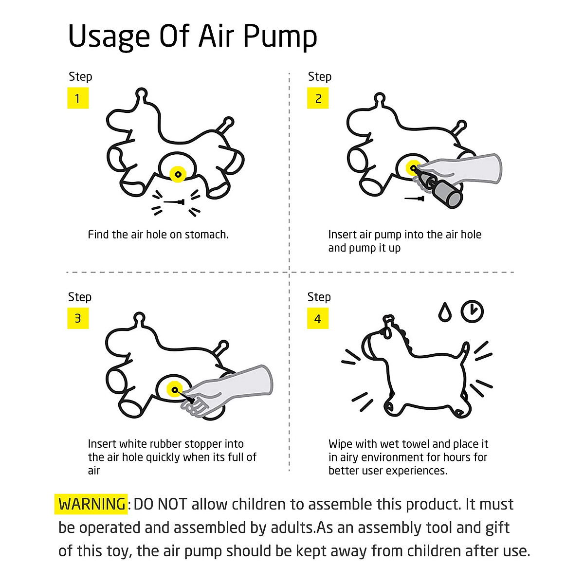 gloexeolg Bouncy Horse Inflatable Kids Ride on Toy Birthday Gifts for Toddlers Girls and Boys 1 of Set(Yellow Giraffe)