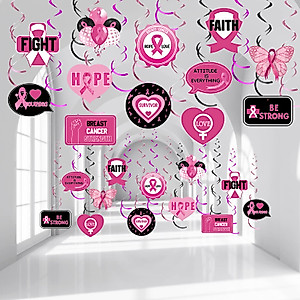 24 Pieces Breast Cancer Awareness Hanging Swirl Decorations Breast Cancer Party Ceiling Decor Pink Ribbon Faith Strength Courage for Charity Theme Party Favors