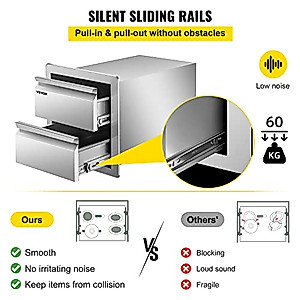 VBENLEM 14W x 14.5H x 23D Inch Flush Mount Stainless Steel Double Drawers with Recessed Handles for Outdoor Kitchens or BBQ Island