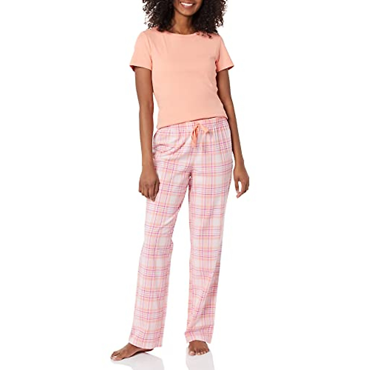 Amazon Essentials Women's Flannel Pajama Sleep Pant - Discontinued Colors, Light Pink Peach Plaid, 5X