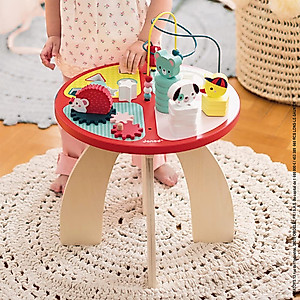 Janod Baby Forest Wooden Activity Table - 4 Play Areas - 23.2" Tall - Ages 1+ - J08018
