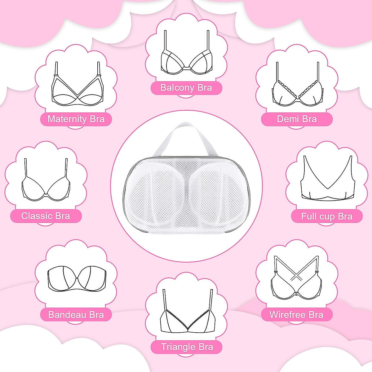 Bra Wash Bags for Laundry, Large Lingerie Underwear Brassiere Bag Set for Washing Machine With Zipper for Women Laundry Storage Washing Delicates (A to C Cups)