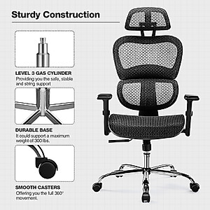 JHK High Back Office Chair Adjustable Height for Executive, Computer Gaming, Conference Room, 28.1D x 26.5W x 48.03H Inch, Black