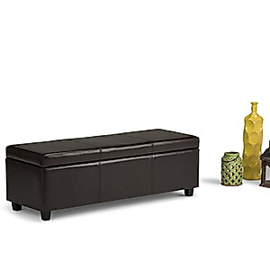 SIMPLIHOME Avalon 48 inch Wide Contemporary Rectangle Storage Ottoman Bench in Tanners Brown Vegan Faux Leather, Assembled, For the Living Room, Entryway and Family Room