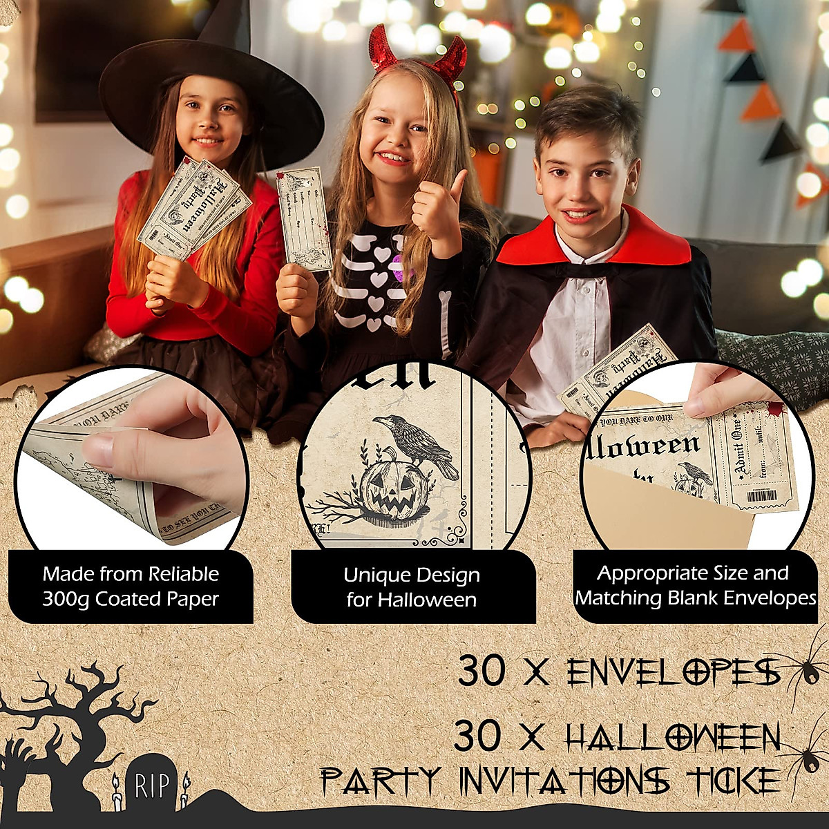 Geelin 30 Pcs Halloween Party Invitations with Envelopes Ticket Scary Halloween Party Invitations Halloween Baby Shower Invitations Horror Birthday Invitations Party Invitation Cards (Pumpkin Style)