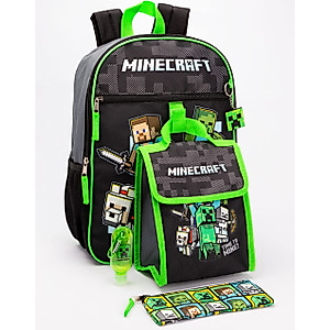 Minecraft Backpack & Lunch Box 5 Piece Rucksack Bag Gift Set Merchandise
