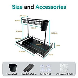 ZWMSSLL Under Sink Organizer, 2 Tier Sturdy, Durable Bathroom-Kitchen Storage Rack with Quiet Sliding, Adjustable, Multi-Purpose Design for Sink and Cabinet Storage