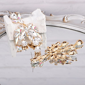 Xerling White Rhinestones Chandelier Tassel Drop Earrings for Women Statement Teardrop Iridescent Crystal Stud Earrings for Wedding Bling Bridal Earrings Dangling (White)