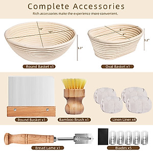 AIxibu Banneton Bread Proofing Basket Set of 2,10-inch Round and 8-inch Oval Sourdough Proofing Baskets - Complete Bread Making Kit for Home Bakers