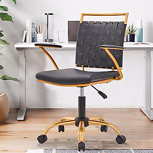 CAROCC Gold Office Chair Modern Home Office Chair Computer Task Chair Leather Swivel Adjustable Height Cute Vanity Chairs (Black)