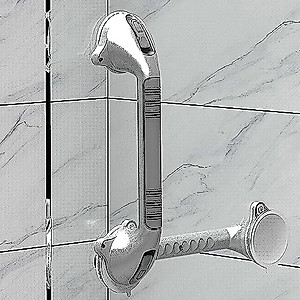 AmeriLuck 16.5inch Suction Bath Grab Bar with Indicators, Balance Assist Bathroom Shower Handle, Silver/Grey（Pack of 2）