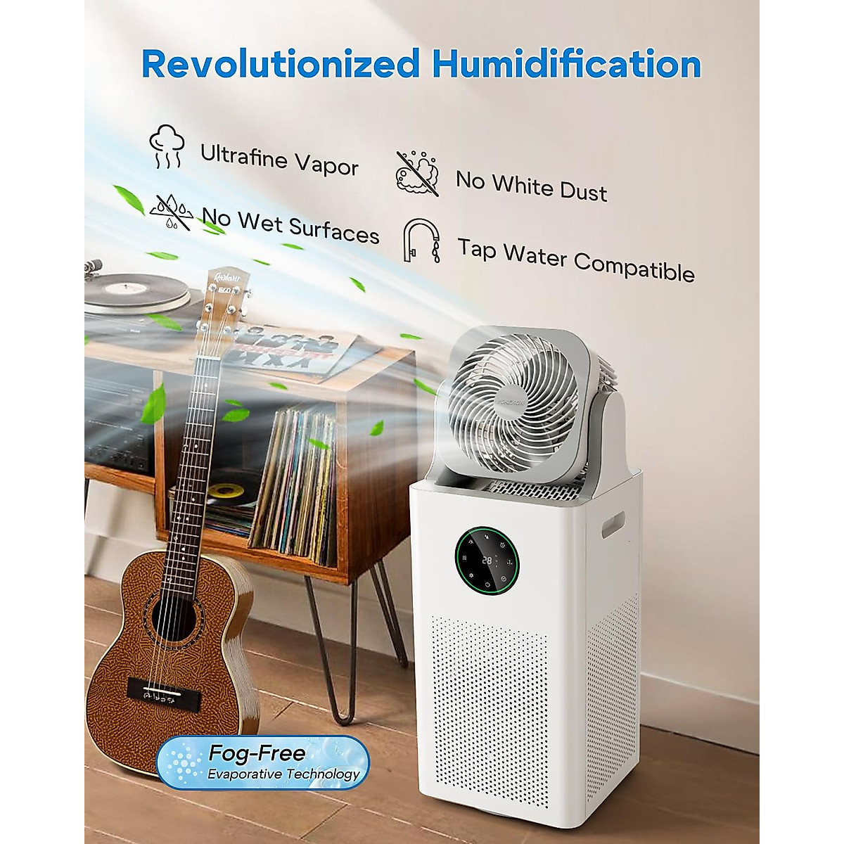 YOKEKON Humidifier and Purifier in One - Purifier and Humidifier Combo with Oscillating Fan, Evaporative Large Room Humidifier for Bedroom, Sleep Mode, Timer, Baby Adults Office Yoga Plants, White, 4L