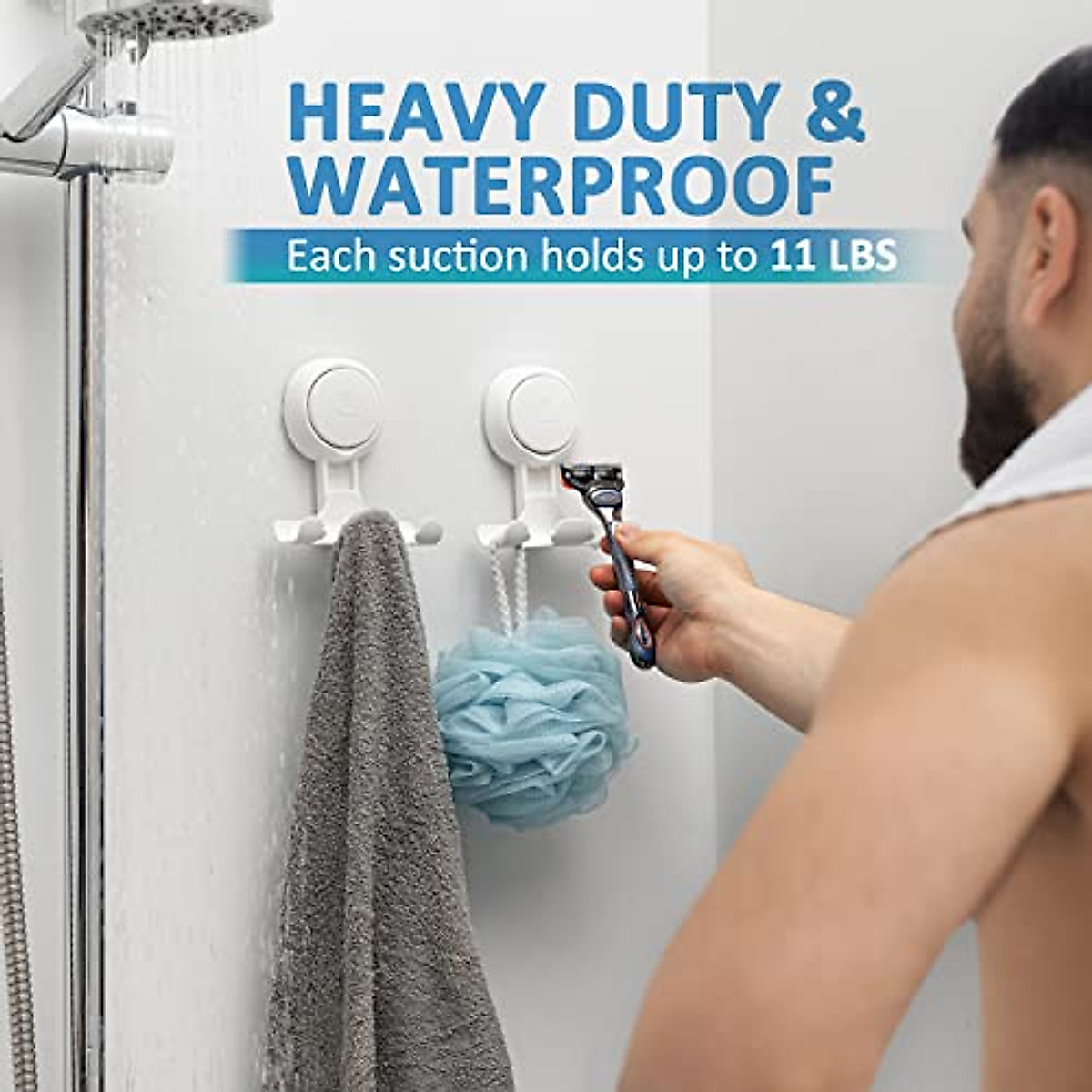 TAILI Shower Razor Holder Suction Cup 2 Pack, Vacuum Suction Razor Hanger for Shower Wall, Suction Door Hooks for Towel Loofah Sponge, Shower Razor Hooks for Bathroom Removable Waterproof, White