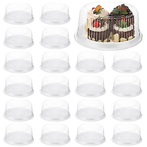 Nuanchu 24 Pieces 8 Inch Disposable Cake Containers with Lids Plastic Serving Tray Clear Platters with Clear Lids Round Disposable Cake Holder for Storing Party Takeout Food Catering Display (White)