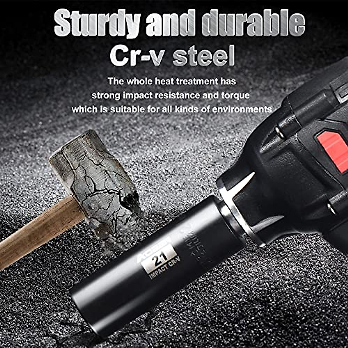 AOBEN 3/8-Inch Drive Impact Socket Set, 49 Pieces, 6 Point, SAE/Metric, (5/16" - 3/4", 8mm - 22mm), Deep/Standard, Cr-V Steel, Includes Extension Bars and Adapter