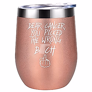 Coolife Wine Tumbler - Breast Cancer Survivor Gifts for Women, Cancer Gifts for Women - Dear Cancer You Picked the Wrong B - Ovarian Cancer Awareness, Fck Cancer Suck Gifts for Women Chemo, Patient