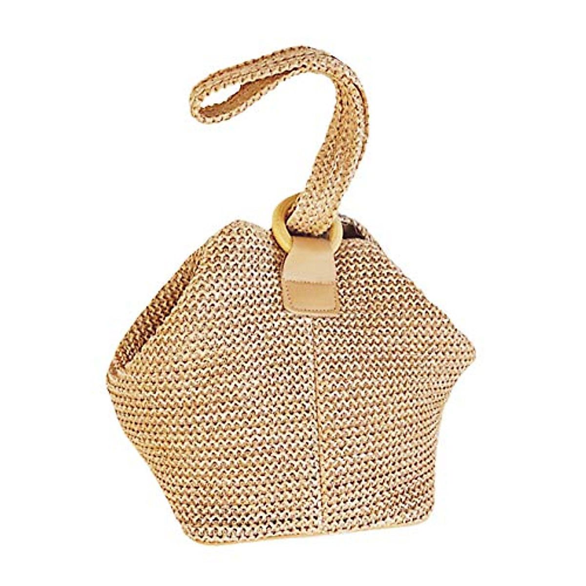 Women Top Handle Bag Straw Weave Circular Ring Bucket Bag