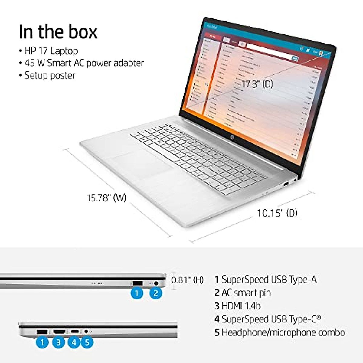 HP 17inch Screen Laptop| Windows 11| AMD Ryzen 5 5500U| FHD IPS Display Fast Charge| USB Type-C| Webcam| HDMI Cable (32GB RAM | 1TB PCIe SSD)