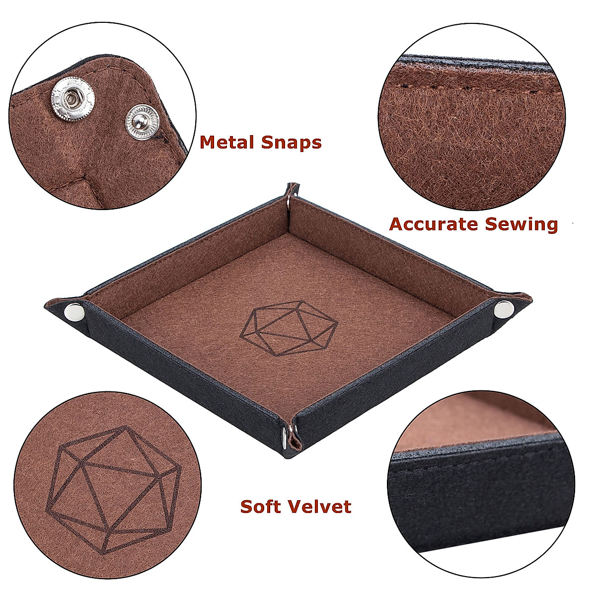 KISLANE Dice Tray 8 Pieces Folding Square Dice Tray, Felt Dice Tray Holder for DND, RPG, MTG and Other Board Games (Violet, Coffee, Green, Red, Rose Red, Gray, Yellow and Blue)