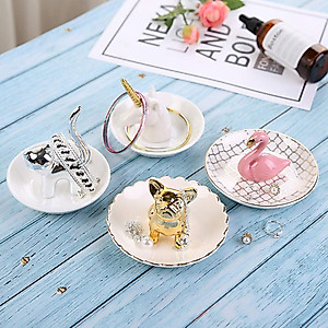Lependor Dog Ceramic Jewelry Tray Ring Holder Trinket Dish Necklace Earrings Rings Jewelry Organizer Display Jewelry Trinket Holder Home Decoration - Gold Bulldog