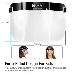 Purity Protective Kids Face Shield DuraSlim Series (Kid Size) Reusable Full PET Transparent Materials Slide Adjuster Elastic Band with Straps for Full Facial Protection - Pack of 4 - Black