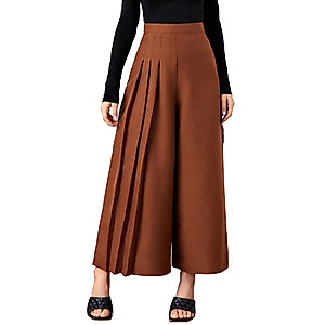 Floerns Women's Solid Color High Waist Fold Pleated Detail Wide Leg Palazzo Pants Brown M